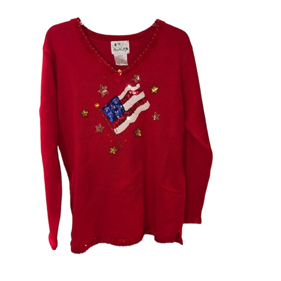 Quacker Factory | Sweaters | Quacker Factory Usa Flag Sweater Nwt M Box ...